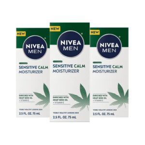 nivea men sensitive calm moisturizer with hemp seed oil and vitamin e, 3 pack of 2.5 fl oz tubes