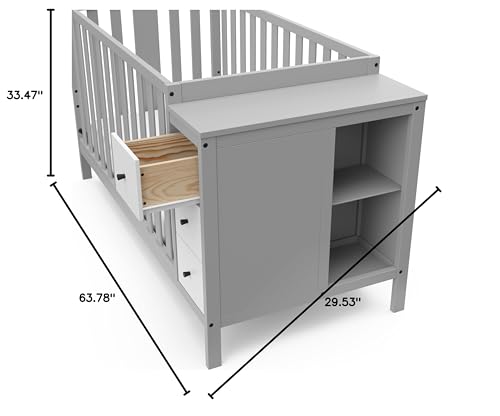 Storkcraft Malibu Customizable Convertible Crib (Pebble Gray with White) – GREENGUARD Gold Certified, Crib with Storage Drawers, Converts to Toddler Bed, Fits Standard Full-Size Crib Mattress