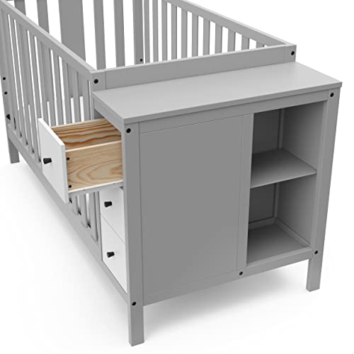 Storkcraft Malibu Customizable Convertible Crib (Pebble Gray with White) – GREENGUARD Gold Certified, Crib with Storage Drawers, Converts to Toddler Bed, Fits Standard Full-Size Crib Mattress