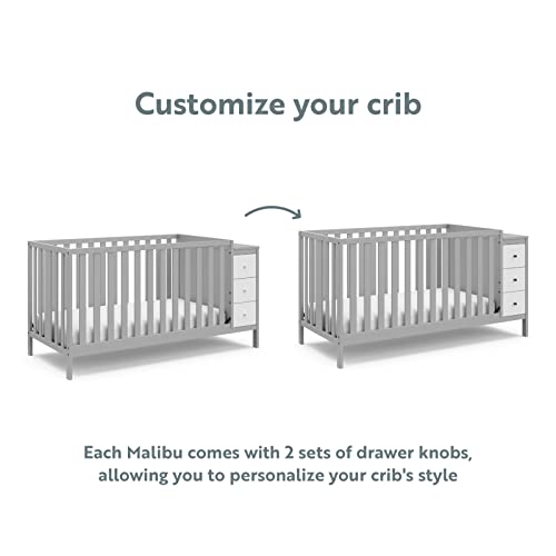 Storkcraft Malibu Customizable Convertible Crib (Pebble Gray with White) – GREENGUARD Gold Certified, Crib with Storage Drawers, Converts to Toddler Bed, Fits Standard Full-Size Crib Mattress