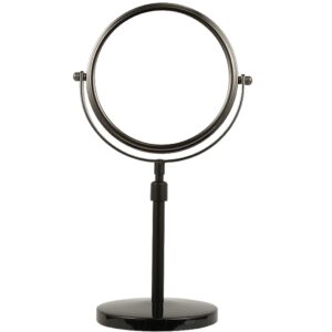 hihia height adjustable makeup mirror 8 inch double-sided 7x magnification, black magnifying makeup mirror round tabletop mirror tall, countertop standing cosmetics black finish