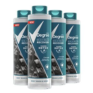 degree men body wash and soak for post-workout recovery skincare routine charcoal + epsom salt + electrolytes bath and body product, 22 fl oz (pack of 4)