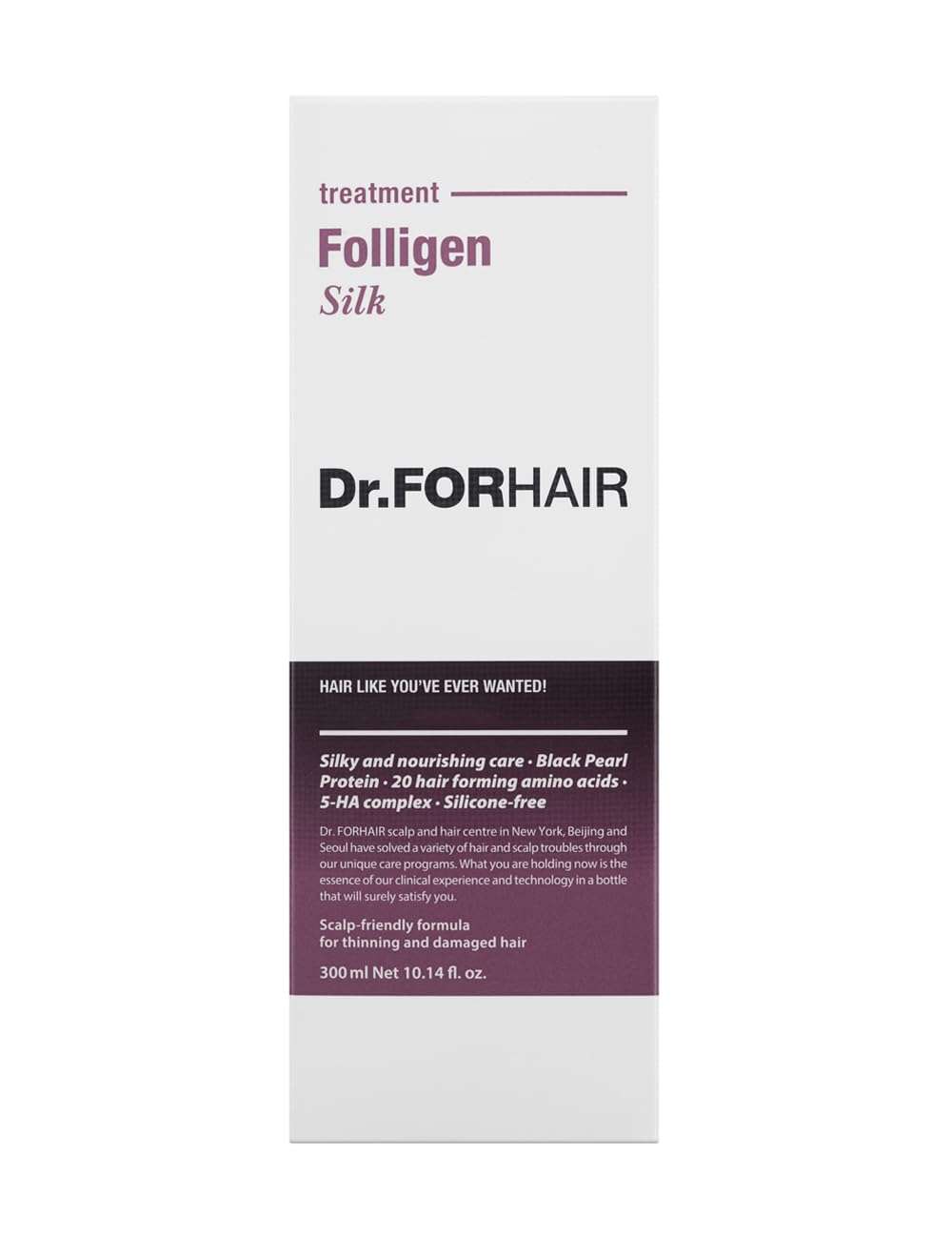 DR.FORHAIR Folligen Silk Treatment 10.14 fl oz 300 ml for Thinning Hair Dry Damaged Cuticles Growth Care Silicone Free