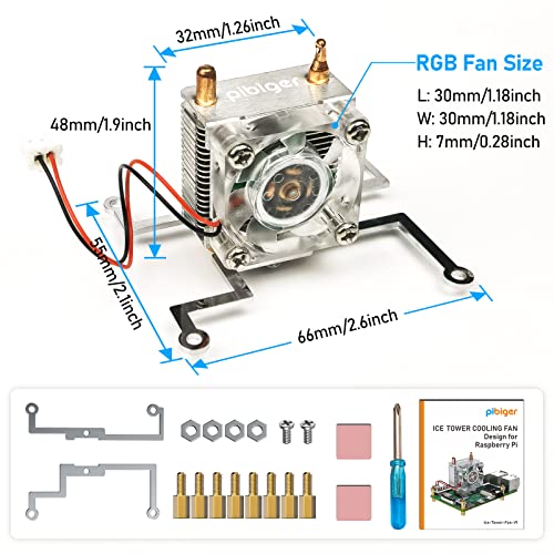 Pibiger Raspberry Pi 4 Cooling Fan Ice Tower Cooler CPU Heatsink Kit for Raspberry Pi 4 Model B Compatible with Raspberry Pi 3B+, Pi 3B