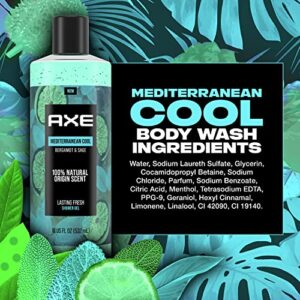 AXE Body Wash For Men Mediterranean Cool, Skin Care With 100% Natural Origin scent And Plant Based Ingredients 18 oz, 4 Count