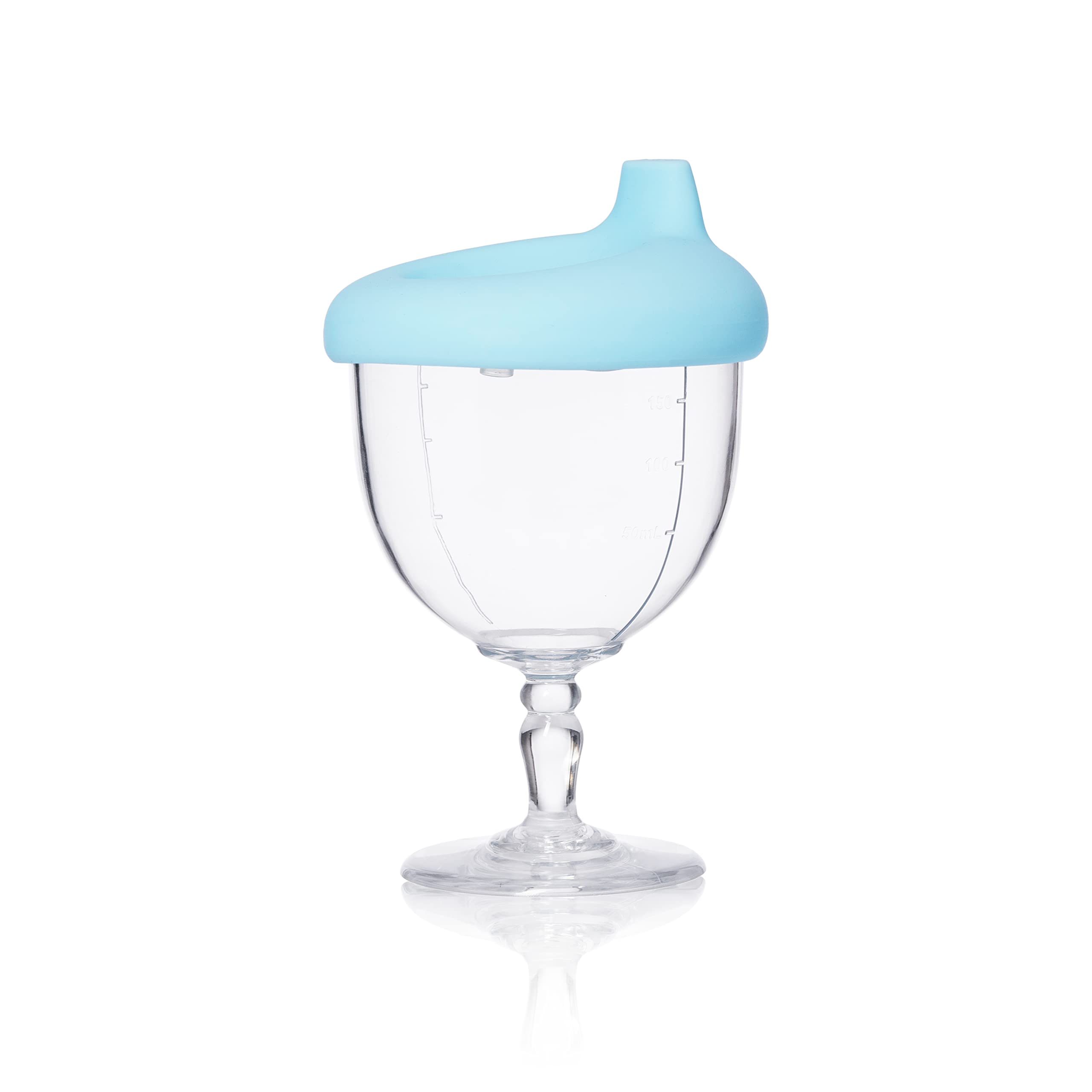 IN-COG-NEATO Winey Baby Champagne Sippy Cup Wine Glass Bottle Goblet For All Kids Silicone Lid Unbreakable Dishwasher Safe (Blue)