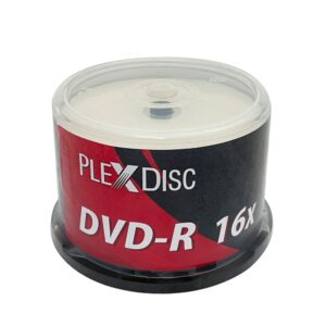 plexdisc ty series dvd-r 16x 4.7gb white inkjet hub printable blank discs – 50 pack cake box (ffp), writable and recordable media for data, video, and audio