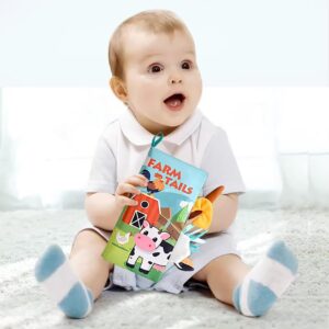 JS-Drhome Soft CrinkleInfant UnbreakableToddler Baby Books for 0-6 Months, Vivid Farm Tail,Teething Toys,Tummy Time Toys,Early Touch Feel Book Gift for Newborn essentials.