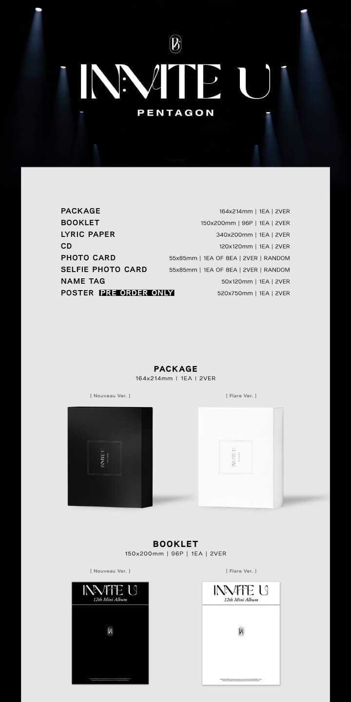 Pentagon in:Vite U 12th Mini Album Flare Version CD+1p Poster+96p Booklet+1p Lyric Paper+1p PhotoCard+1p Selfie PhotoCard+1ea Name Tag+Tracking Kpop Sealed