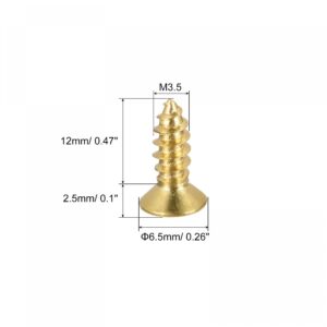 uxcell Brass Wood Screws, M3.5x12mm Phillips Flat Head Self Tapping Connector for Door, Cabinet, Wooden Furniture 25Pcs