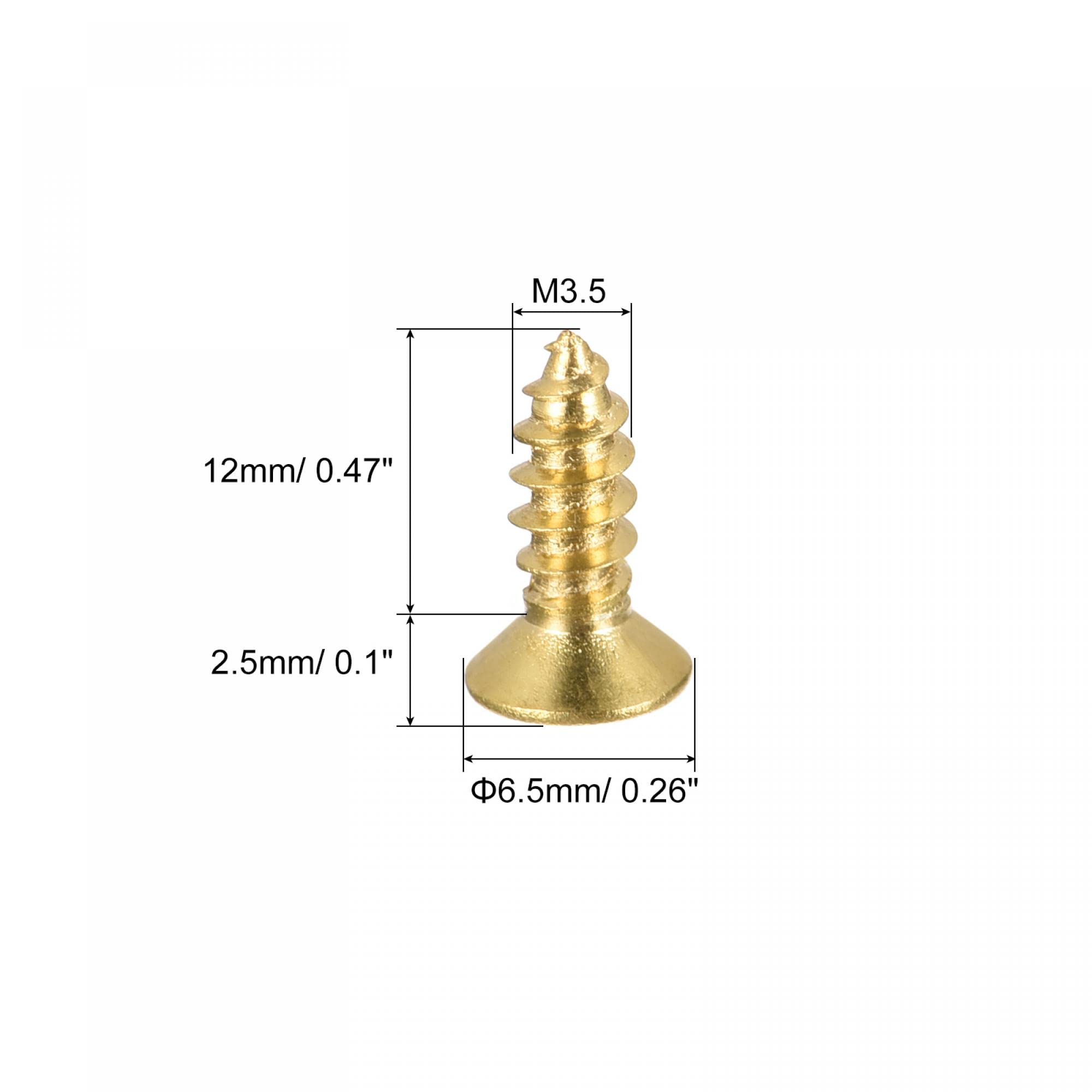 uxcell Brass Wood Screws, M3.5x12mm Phillips Flat Head Self Tapping Connector for Door, Cabinet, Wooden Furniture 25Pcs