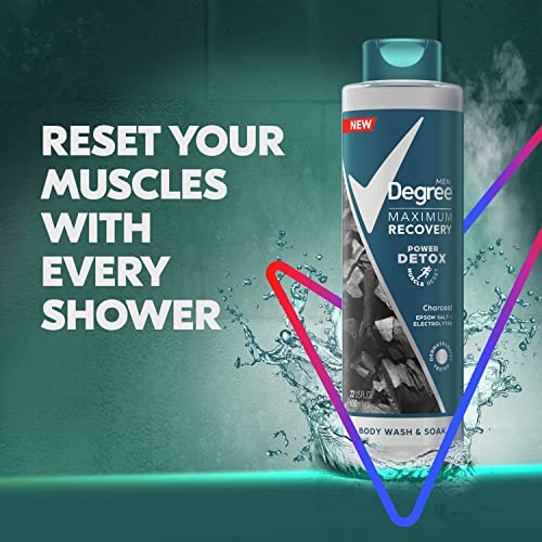 Degree Men Body Wash and Soak For Post-Workout Recovery Skincare Routine Charcoal + Epsom Salt + Electrolytes Bath and Body Product, 22 Fl Oz (Pack of 4)