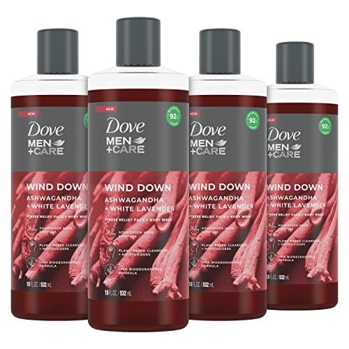 DOVE MEN + CARE Face + Body Wash For Men Wind Down Ashwagandha + White Lavender 18 oz 4 Count