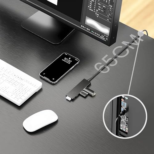 USB Hub, TSUPY 4 USB Port Hub with 2.1ft Extension Long Cable USB Splitter USB Expander 3.0 Ultra Slim Multiport Extender for Laptop, Desktop, Computer PC, Flash Drive, HDD