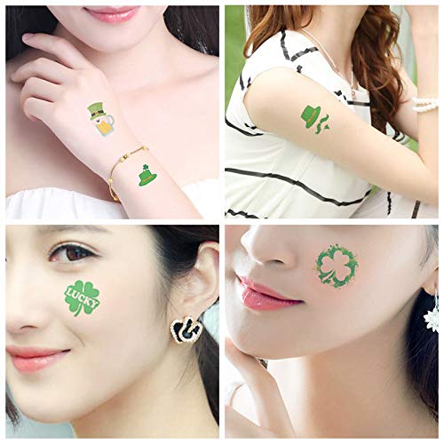 St. Patrick’S Day Tattoos Shamrock Temporary Tattoo Sticker Waterproof Clover Lucky Tattoos for Adults Kids Saint Patricks Day Costume Party Decor Supplies on Face Body 10 Sheets.