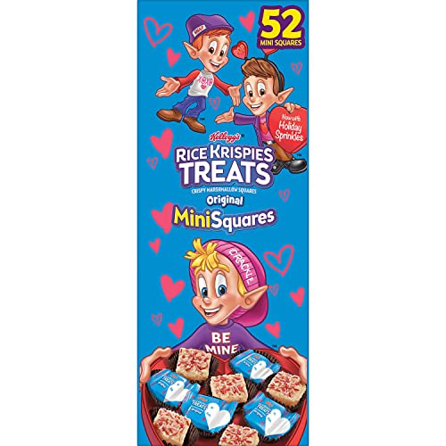 Kellogg's Rice Krispies Treats Mini Squares Marshmallow Snack Bars, Valentine's Day Treats, Kids Snacks, Original with Holiday Sprinkles, 52 Ct