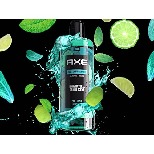 AXE Body Wash For Men Mediterranean Cool, Skin Care With 100% Natural Origin scent And Plant Based Ingredients 18 oz, 4 Count