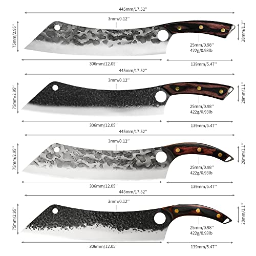 XYJ 12" Extra Long Chef Knife Set 4pcs - Full Tang Butcher Slaughter Breaking Knives For Brisket Turkey BBQ Vegetable Roast Meat Carving - Include Honing Steel Mini Knife And Whetstone