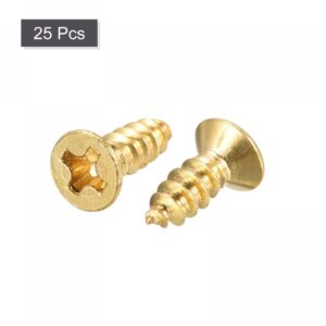 uxcell Brass Wood Screws, M3.5x12mm Phillips Flat Head Self Tapping Connector for Door, Cabinet, Wooden Furniture 25Pcs