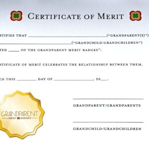 GRANDPARENT MERIT BADGES Kit First Edition - Best Gift idea! Fun with Grandkids Using This Keepsake Activity Journal. 18 Activity Journal Pages,Merit Badge Stickers and Certificate of Merit