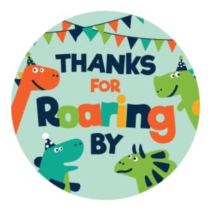 dinosaur birthday party thanks for roaring by thank you stickers - stomp, chomp and roar- 1.75 in. - 40 labels