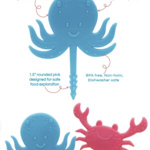 BapronBaby Sea Life Foodie Picks (2 Pack - Crab & Octopus) - Toddlers + Preschoolers Utensils - BPA Free - Dishwasher Safe - Self Feeding - 18 Months+