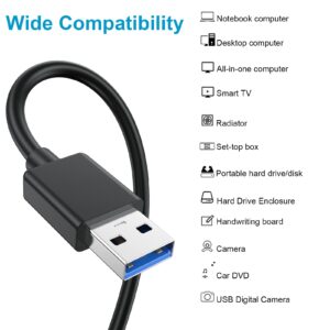 USB Cable 6 Feet 5-Pack, USB 3.0 A to A Male Cord Adapter Double End USB 2.0 Cord Male to Male for Hard Drive Enclosures, DVD Player, Laptop Cooler and More