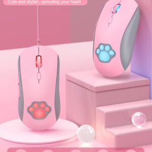 PHNIXGAM Cat Paw RGB Gaming Mouse, Silent Optical Computer Mice USB Wired with 6 Adjustable DPI Up to 7200, RGB Lighting, 6 Programmable Buttons for Windows/Vista/Linux (Pink)