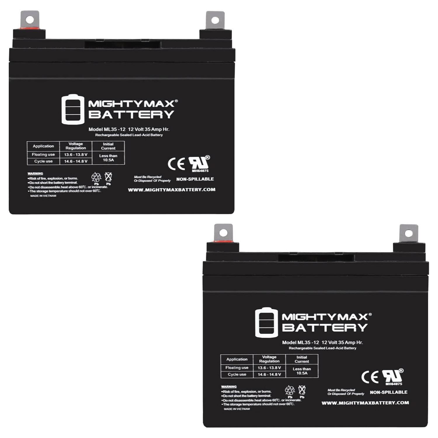 Mighty Max Battery 12V 35AH SLA Replacement Battery for Pride Victory Scooter - 2 Pack