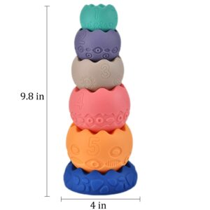 Baby Stacking Toys for Babies 6 9 12 18 Months, Sensory Stackable Baby Blocks Soft Toys, Silicone baby teether chew stacking blocks, Montessori Educational 1 year old toys for boys and girls toddler