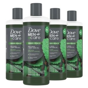 dove men+care body wash holy basil + hemp seed oil 4 count to rebuild skin in the shower with plant-based cleansers and moisturizers 18 oz