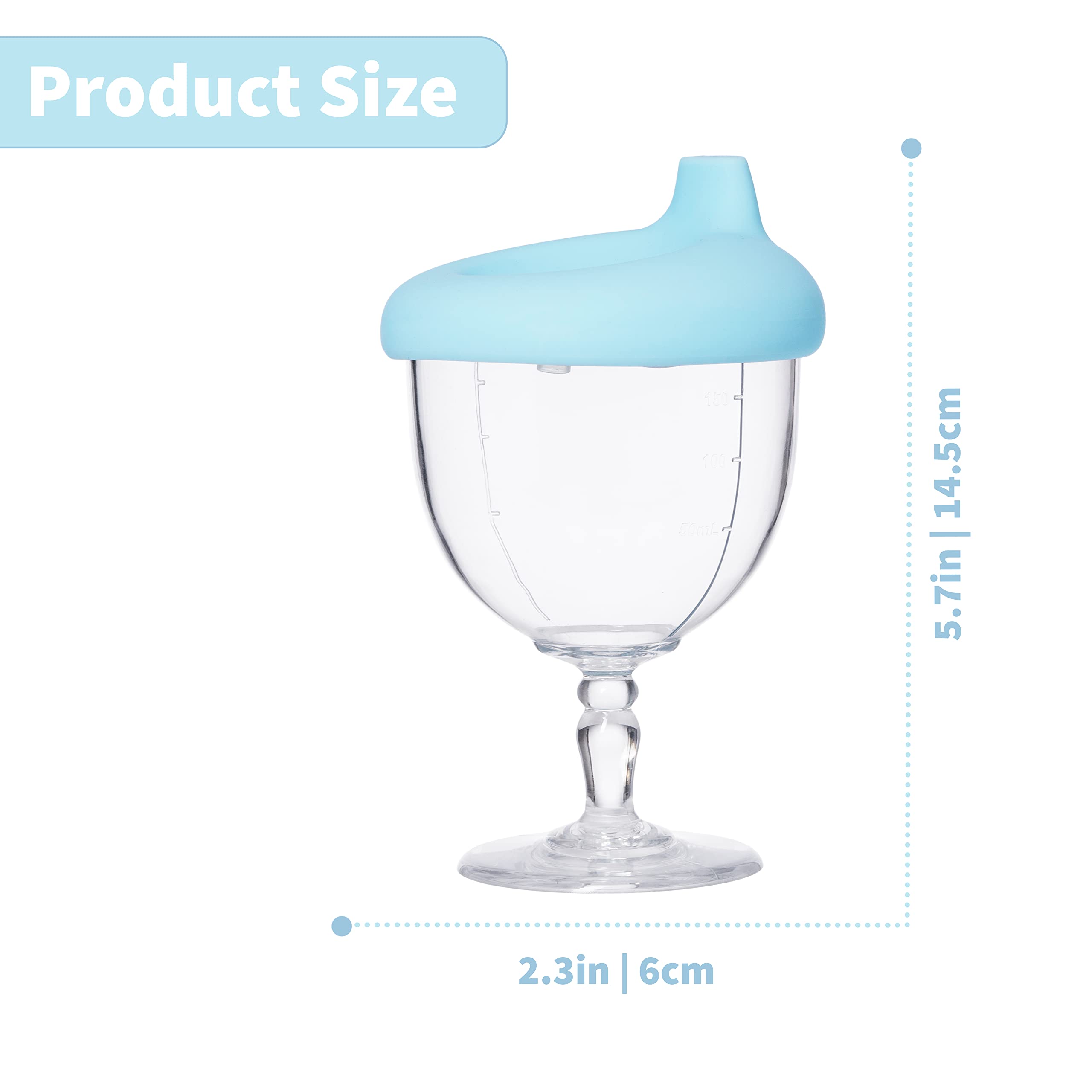 IN-COG-NEATO Winey Baby Champagne Sippy Cup Wine Glass Bottle Goblet For All Kids Silicone Lid Unbreakable Dishwasher Safe (Blue)