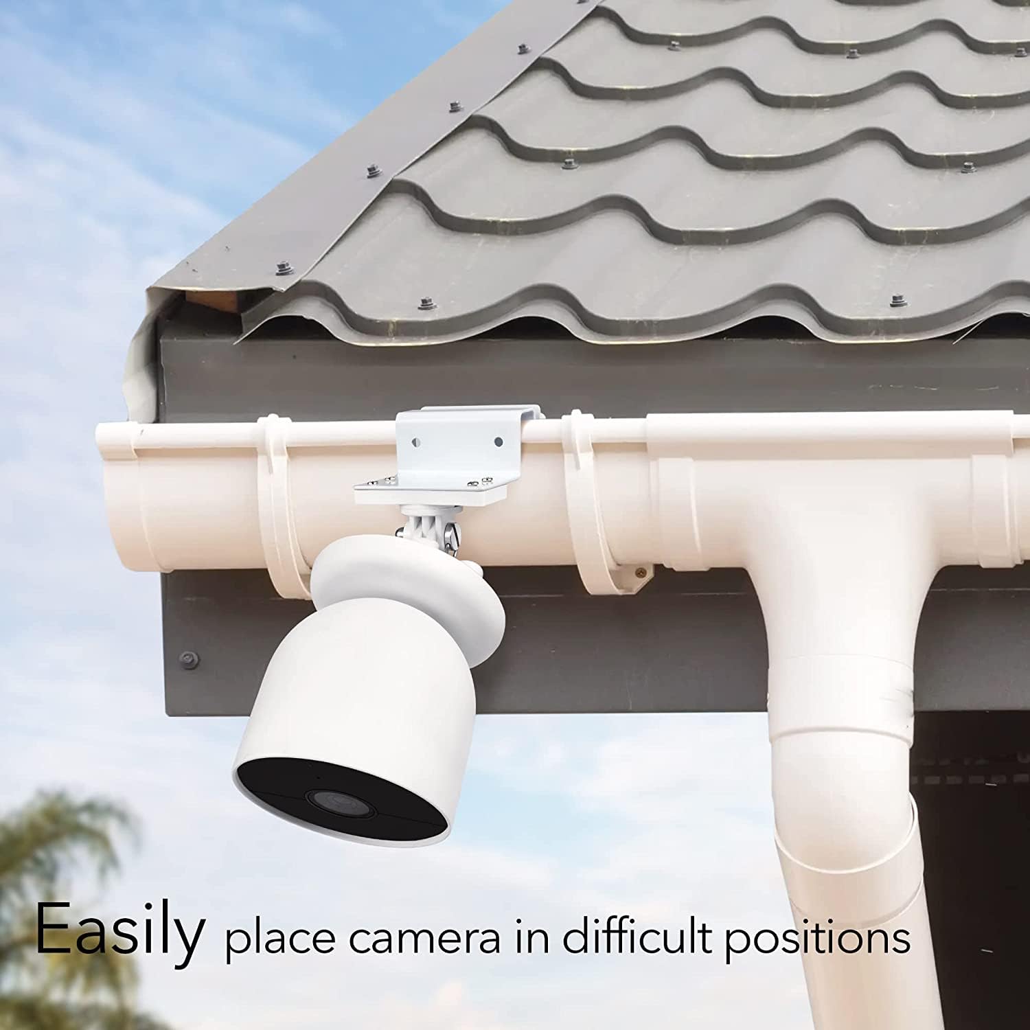 Wasserstein Weatherproof Gutter Mount Compatible with Google Nest Cam (Battery) (White) - Flexible Mounting for Nest Cam