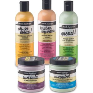 Aunt Jackie's Curls & Coils Bundle, All 5 Products in Collection, Hydrate & Define Hair, Combat Frizz & Dryness, For all Hair Types and Textures Clear 12 Ounce