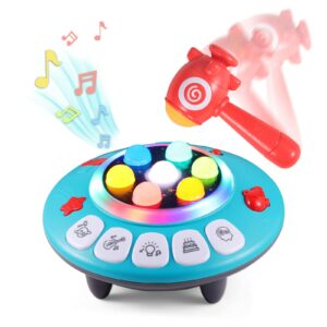 tiyol 8-in-1 musial pounding board, baby boy toys, light-up ufo, spaceship hammer educational game for toddler, fun birthday for kids