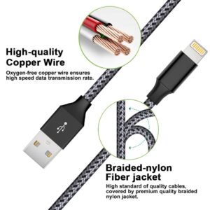 ZZT Charger Cable Compatible with Lightning Cable Nylon Braided High Speed USB Charging Cord Compatible with Apple Mfi-Certified iPhone 15 14 13 Pro Max/12/11 Pro/XS/XR/X/8/7/6/5/iPad(Gray Black)