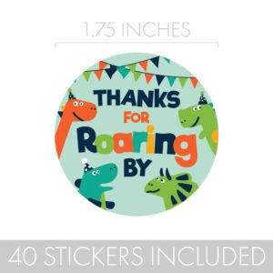 Dinosaur Birthday Party Thanks for Roaring by Thank You Stickers - Stomp, Chomp and Roar- 1.75 in. - 40 Labels