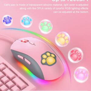 PHNIXGAM Cat Paw RGB Gaming Mouse, Silent Optical Computer Mice USB Wired with 6 Adjustable DPI Up to 7200, RGB Lighting, 6 Programmable Buttons for Windows/Vista/Linux (Pink)