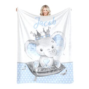 Personalized Baby Blanket with Name Custom Cute Elephant Baby Throw Blankets for Girls Baby Boy Gifts Baby Products Super Soft swadding Blankets for Home Decor Neutral 30x40 Inch