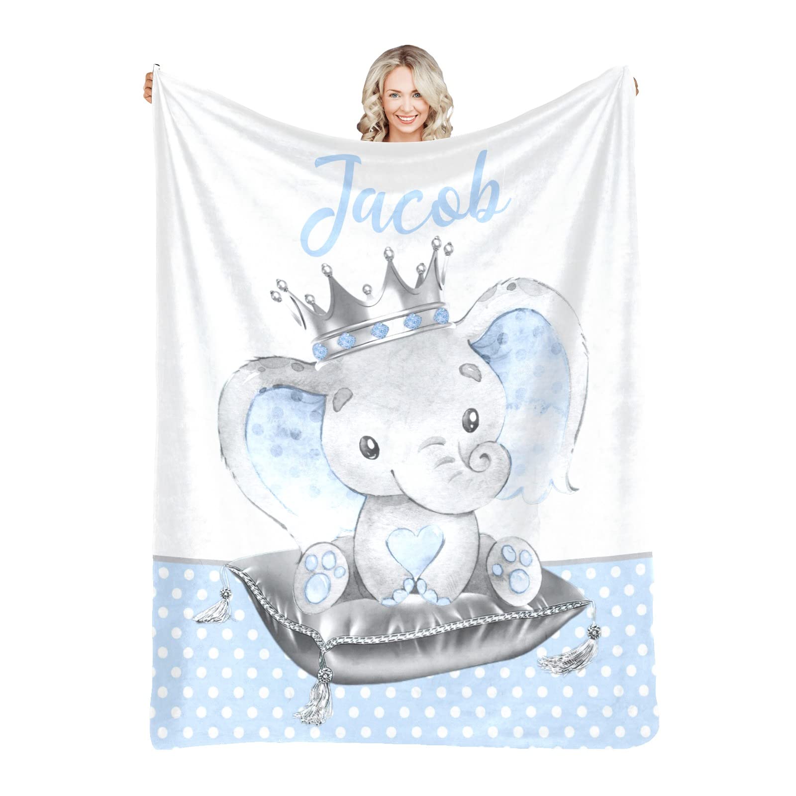 Personalized Baby Blanket with Name Custom Cute Elephant Baby Throw Blankets for Girls Baby Boy Gifts Baby Products Super Soft swadding Blankets for Home Decor Neutral 30x40 Inch