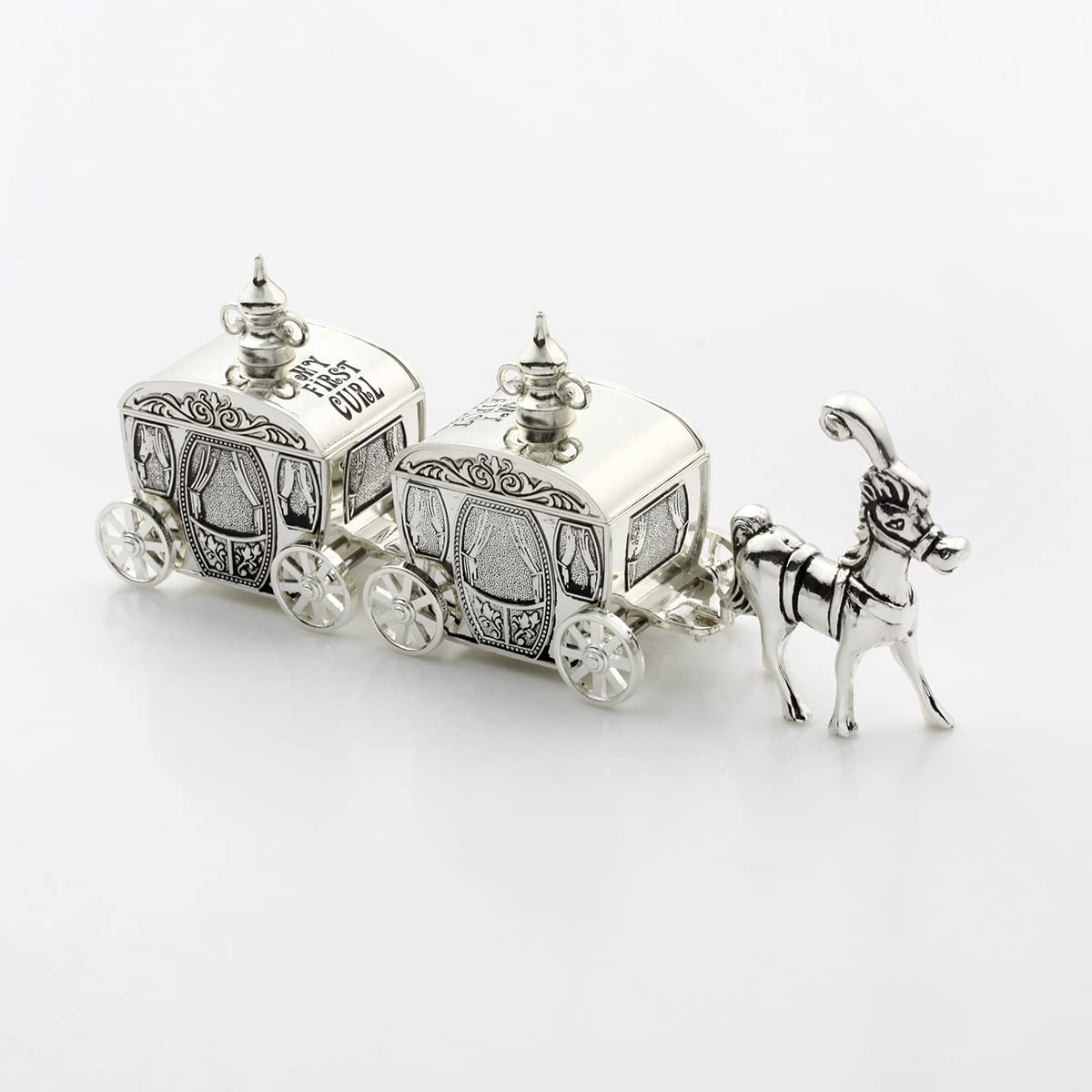 Unisaches Silver Plated My First Tooth & Curl Carriage Christening Present, 5.7 x 1.38x 2.17in