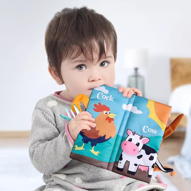 JS-Drhome Soft CrinkleInfant UnbreakableToddler Baby Books for 0-6 Months, Vivid Farm Tail,Teething Toys,Tummy Time Toys,Early Touch Feel Book Gift for Newborn essentials.