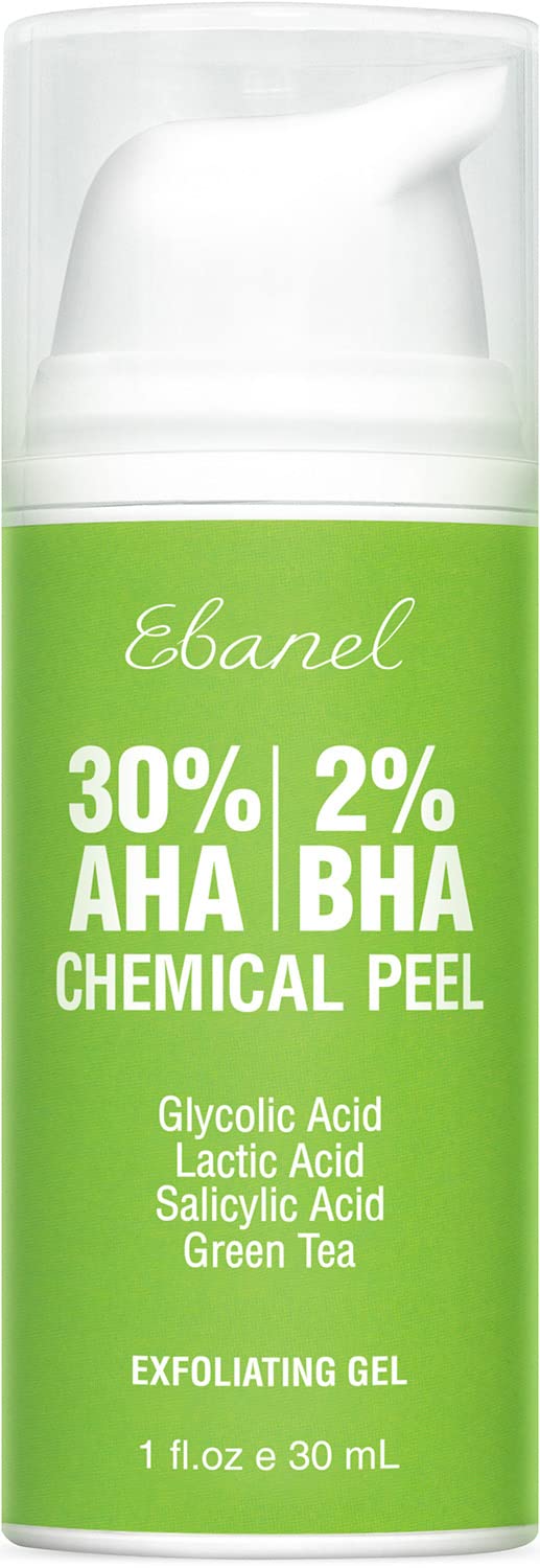 Ebanel 30% AHA 2% BHA Chemical Peel Exfoliant Gel, Face Peel with Glycolic Acid, Salicylic Acid, Lactic Acid, Green Tea, Chamomile for Acne Scars, Dark Spots, Wrinkles, Fine Lines