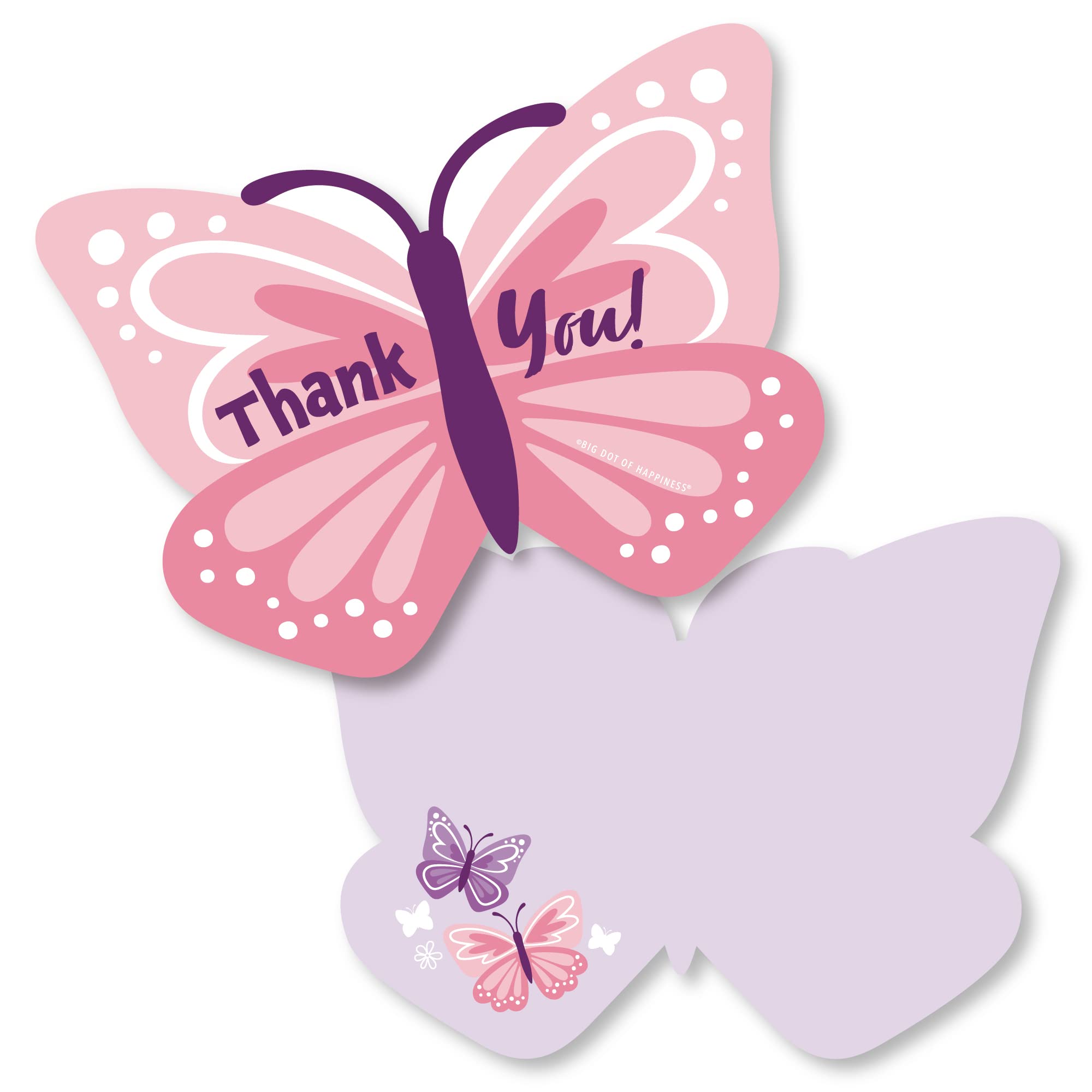 Big Dot of Happiness Beautiful Butterfly - Shaped Thank You Cards - Floral Baby Shower or Birthday Thank You Note Cards with Envelopes - Set of 12