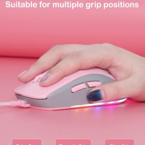 PHNIXGAM Cat Paw RGB Gaming Mouse, Silent Optical Computer Mice USB Wired with 6 Adjustable DPI Up to 7200, RGB Lighting, 6 Programmable Buttons for Windows/Vista/Linux (Pink)