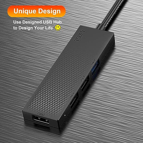 USB Hub, TSUPY 4 USB Port Hub with 2.1ft Extension Long Cable USB Splitter USB Expander 3.0 Ultra Slim Multiport Extender for Laptop, Desktop, Computer PC, Flash Drive, HDD