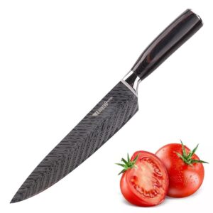 haoming kitchen knife 8 inch damascus pattern chef's knife high carbon stainless steel sharp paring knife with ergonomic color wood handle