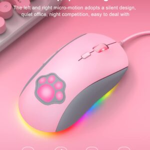 PHNIXGAM Cat Paw RGB Gaming Mouse, Silent Optical Computer Mice USB Wired with 6 Adjustable DPI Up to 7200, RGB Lighting, 6 Programmable Buttons for Windows/Vista/Linux (Pink)