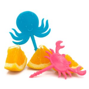 BapronBaby Sea Life Foodie Picks (2 Pack - Crab & Octopus) - Toddlers + Preschoolers Utensils - BPA Free - Dishwasher Safe - Self Feeding - 18 Months+