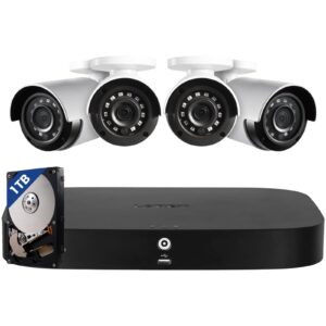 lorex fusion security camera system w/ 1tb dvr - 8 channel wired home security system w/ 4 metal hd analog cameras - smart motion detection, long range night vision, weatherproof outdoor surveillance